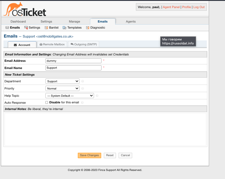 New Installation: Email Login Information fields missing - osTicket Forum